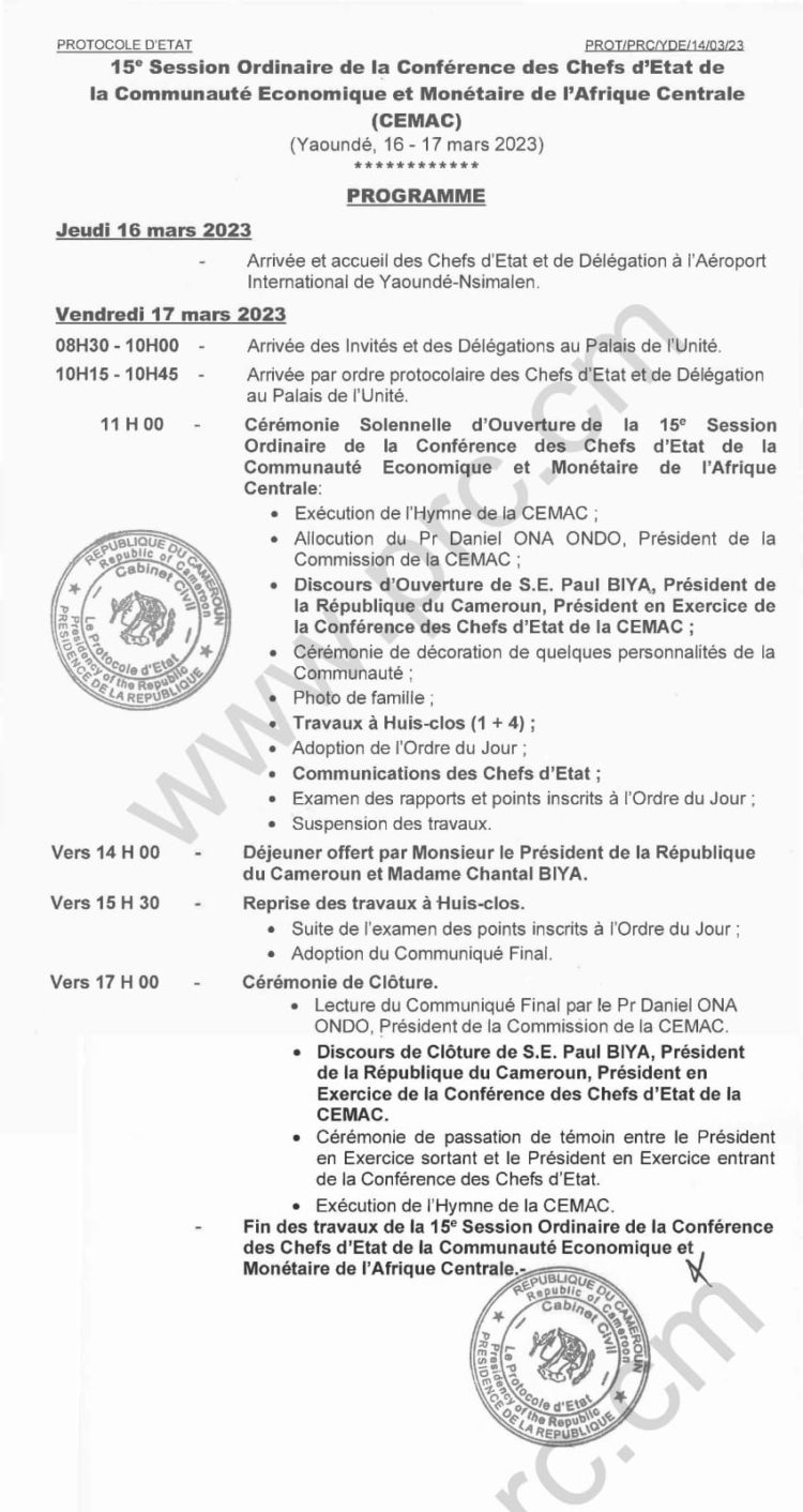 15e sommet ordinaire de la Cemac: tout sur le programme officiel - 237infos
