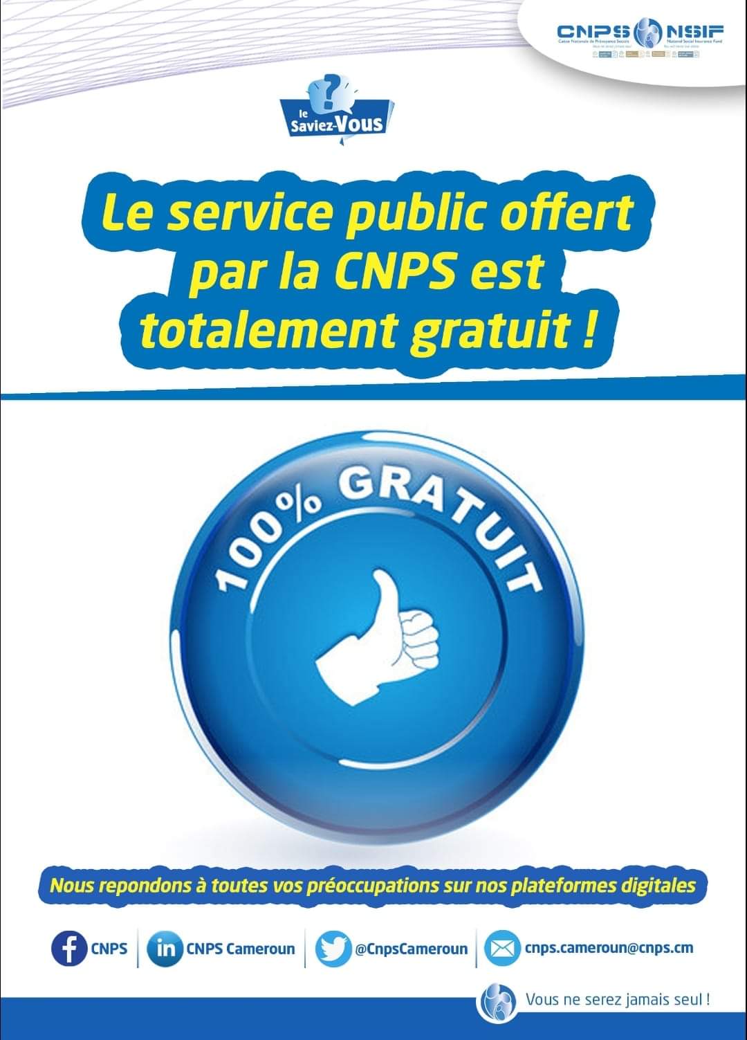 Cnps Cameroun : le service public offert est gratuit - 237infos